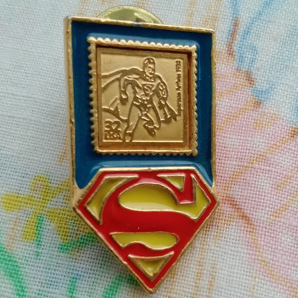 Vintage Superman 50th Anniversary Stamp Pin - Gem